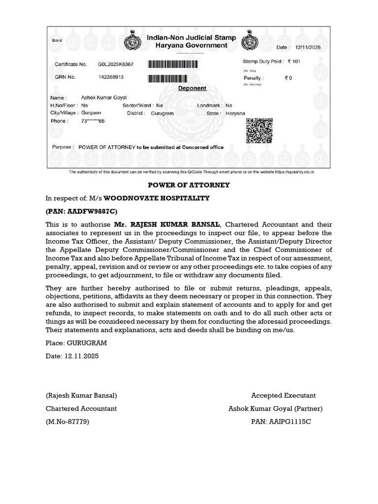 Power of Attorney Ashok Kumar | PDF