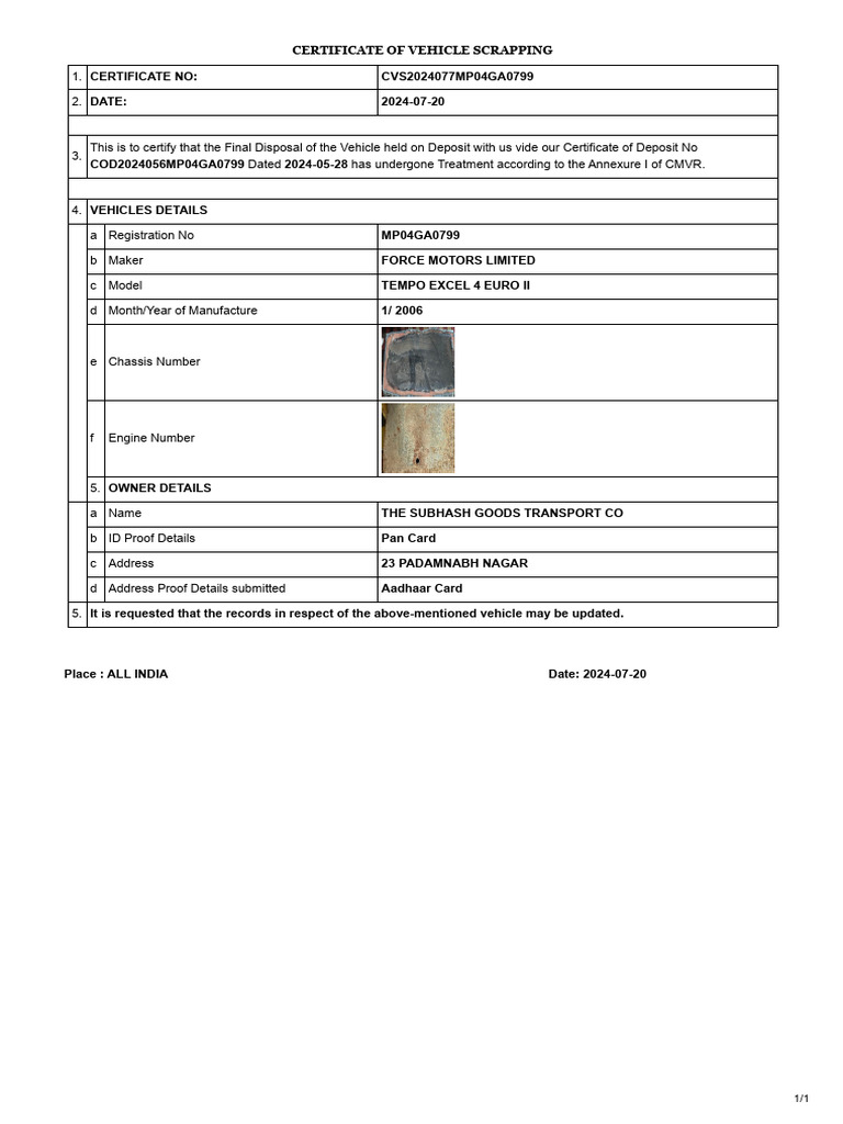 Certificate of Scrap | PDF