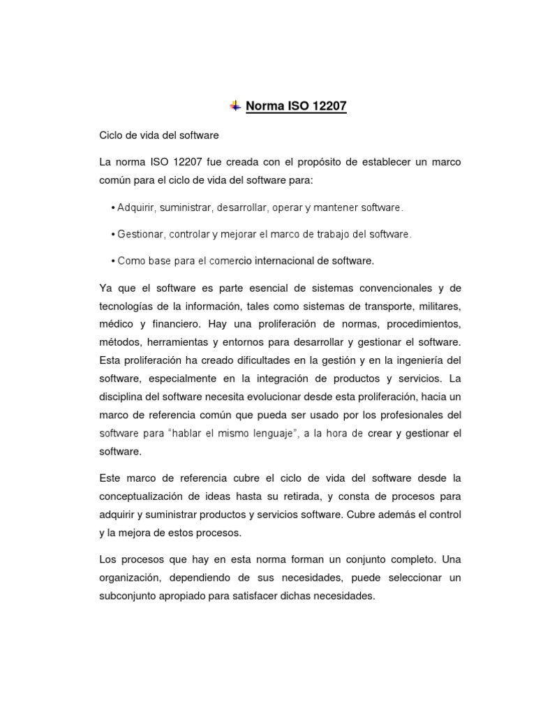 Norma ISO 12207: Ciclo de Vida del Software | PDF | Proceso de ...
