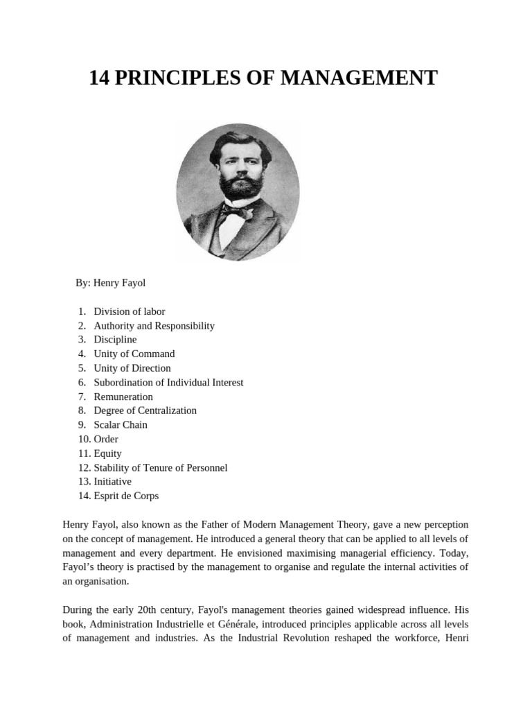 Fayol's 14 Management Principles Explained | PDF | Economies | Business