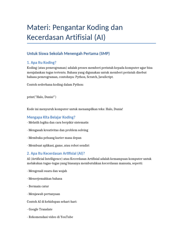 Pengantar Koding dan AI untuk SMP | PDF