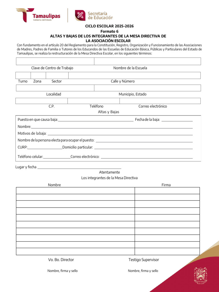 Formato 6 - Altas y Bajas Apf - 2025 2026 | PDF