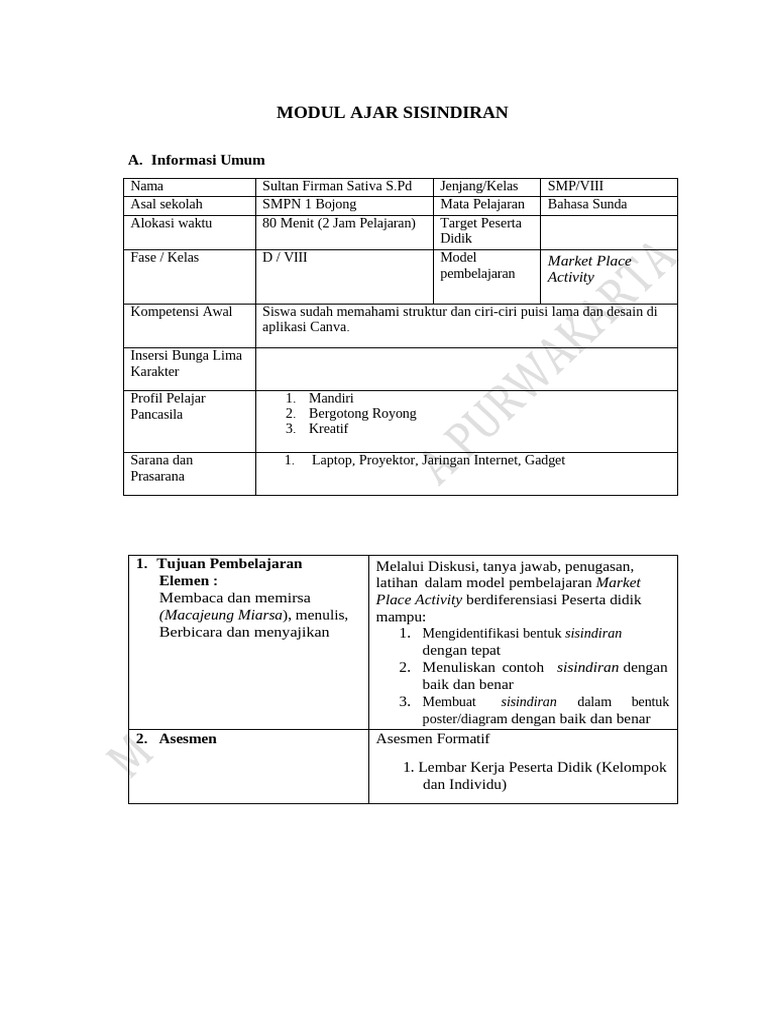 Modul Ajar Sisindiran Bahasa Sunda | PDF