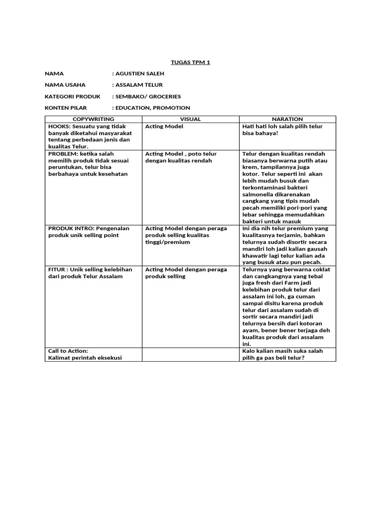 Tugas TPM 2 Membuat Naskah Konten - KP Agustien Saleh | PDF