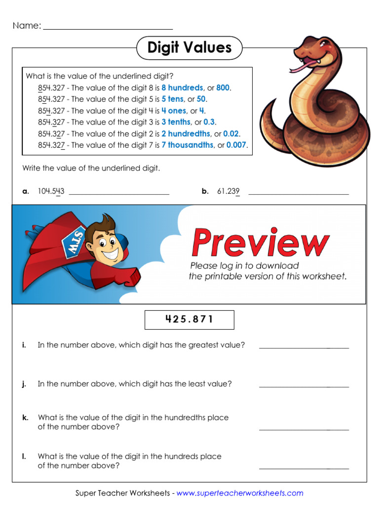 Decimal Underlined Digit Thousandths | PDF | Numbers