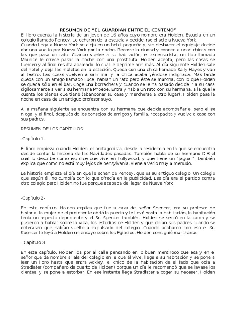 Resumen Del Guardian Entre El Centeno | PDF | Poesía | Ficción general