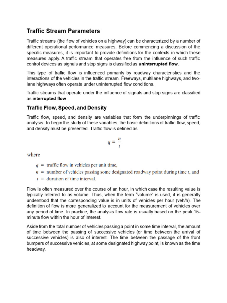 Traffic Stream Parameters | PDF | Traffic | Applied Mathematics