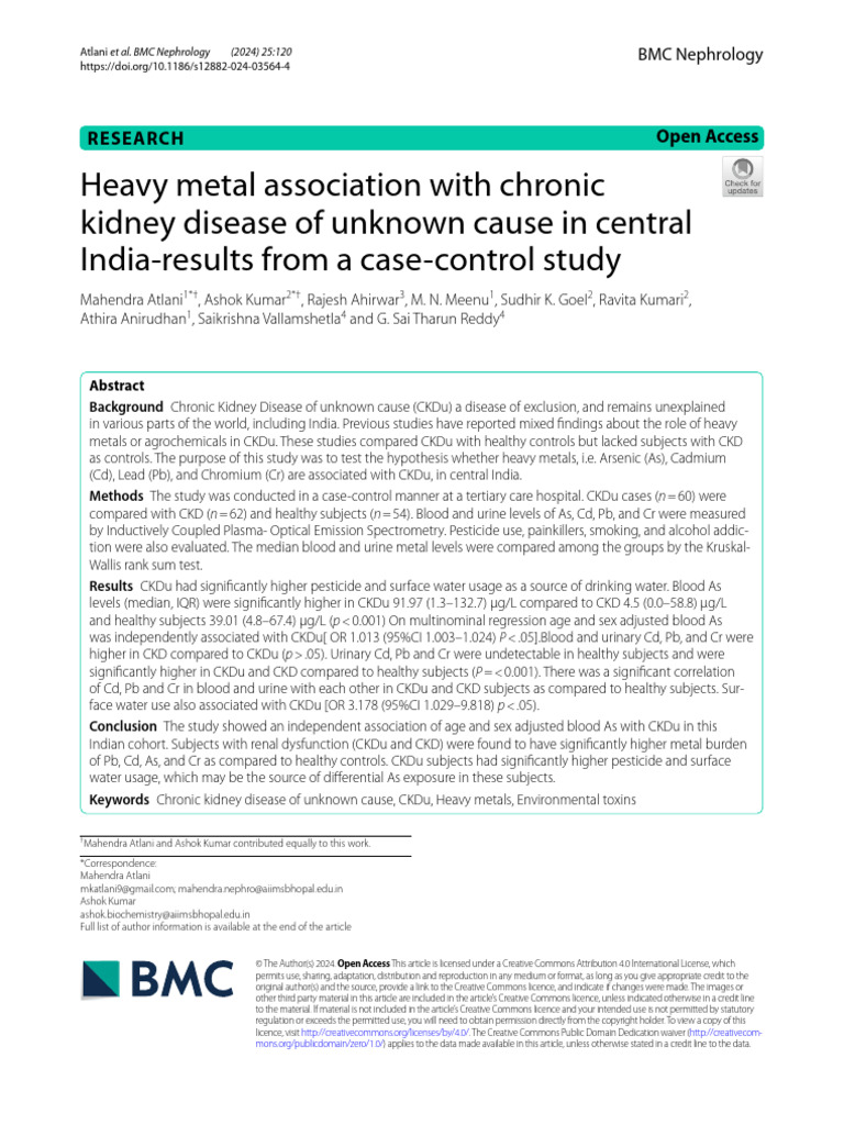 Heavy Metal Association With Chronic Kidney Disease of Unknown Cause in ...