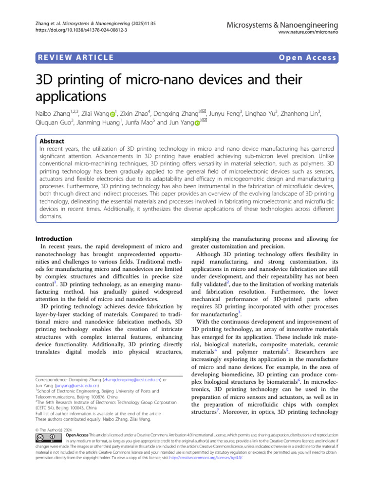3D Printing of Micro-Nano Devices and Their Applications: Reviewarticle ...