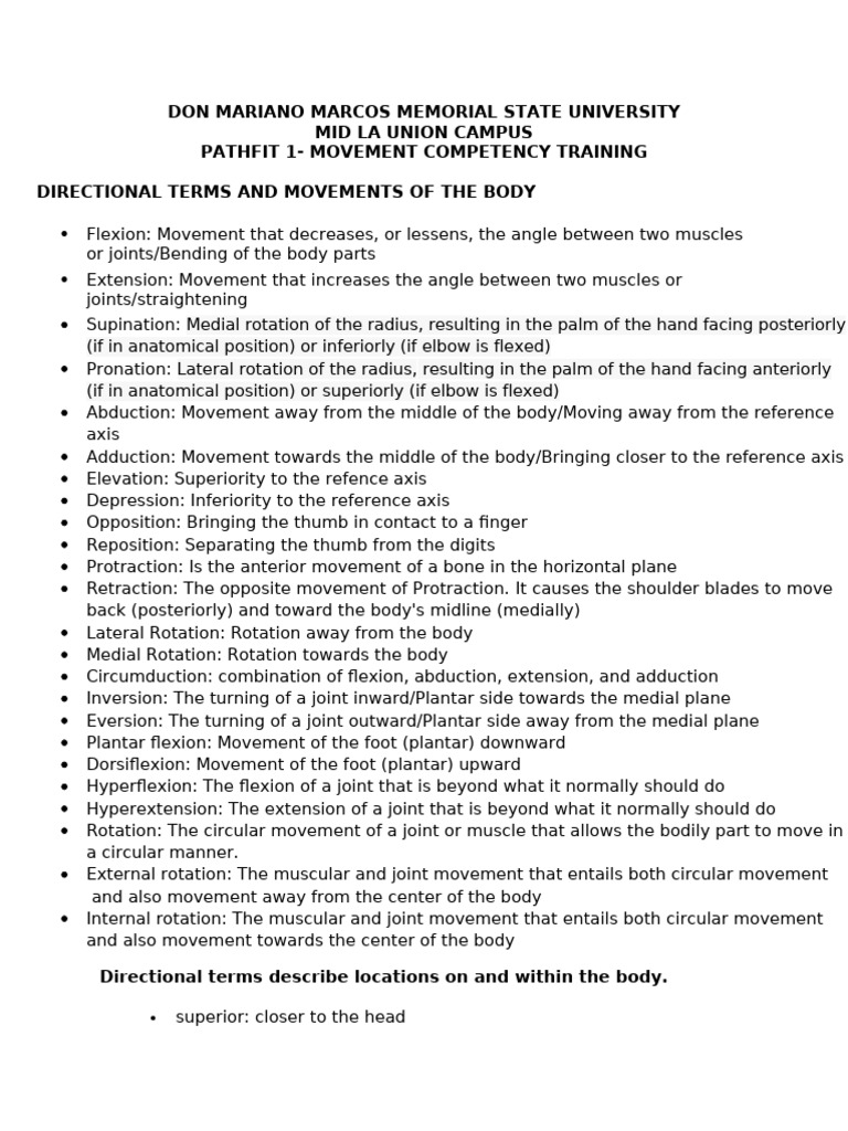 Body Movement Terms and Definitions | PDF | Anatomical Terms Of Motion ...