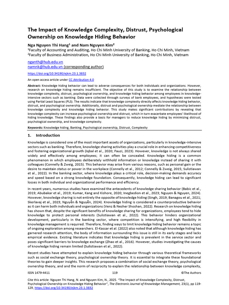 The Impact of Knowledge Complexity, Distrust, Psychological Ownership ...
