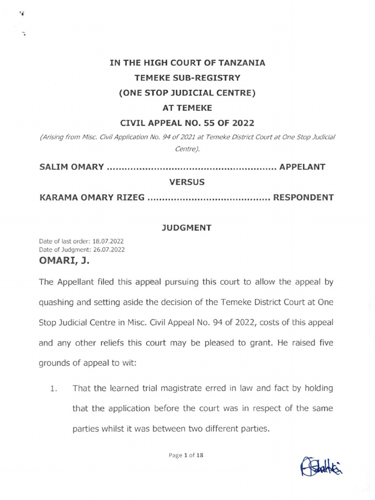 Salim Omary Vs Karama Omary Rizeg (Civil Appeal No 55 of 2022) 2023 ...