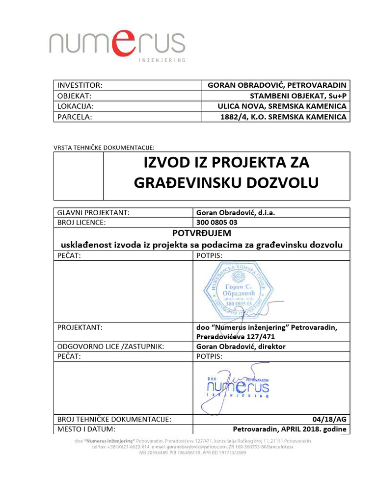 Kuca Popovica 1882-4 Izvod Iz PGD | PDF