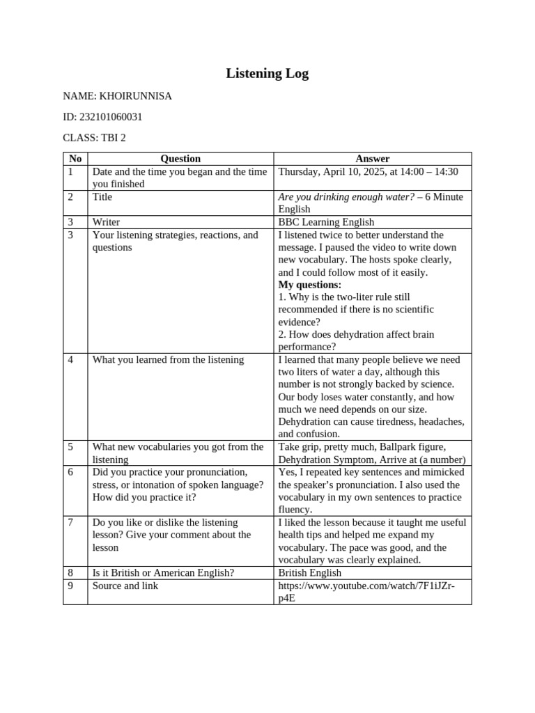 Listening Log 5 | PDF | English Language | Linguistics