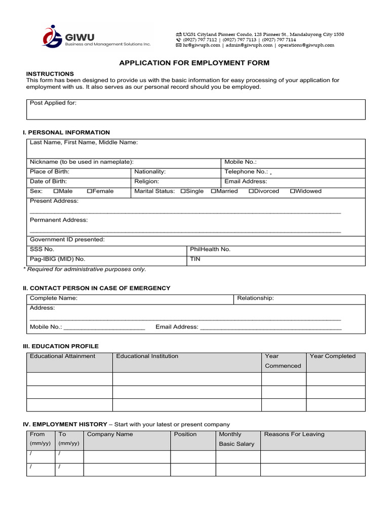 GIWU Application For Employment Cad6b85f 3736 4052 8cbc 696627a27d82 | PDF