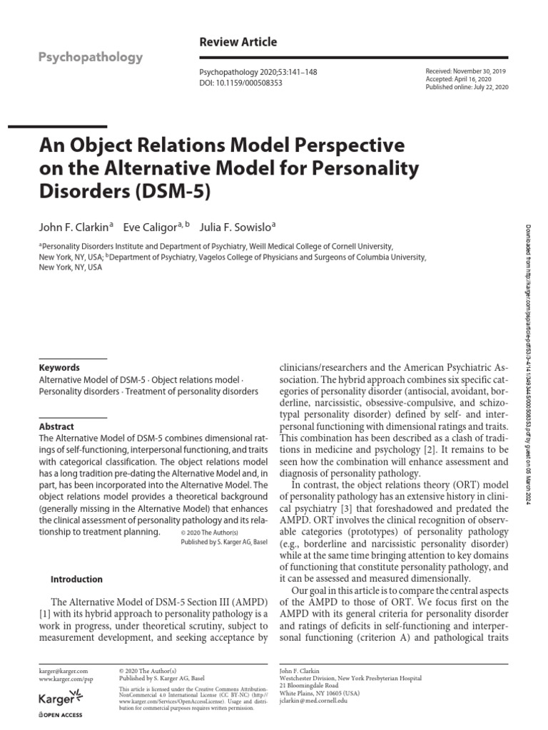 An Object Relations Model Perspective On The Alternative Model For ...