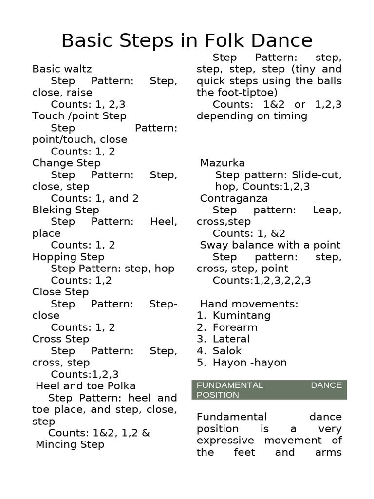 Basic Steps in Folk Dance | PDF | Dances | Foot