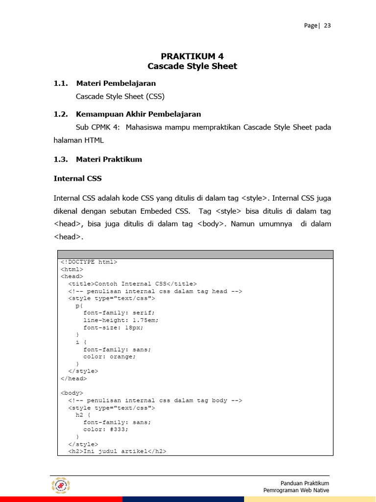 Panduan Praktikum CSS untuk Pemrograman Web | PDF