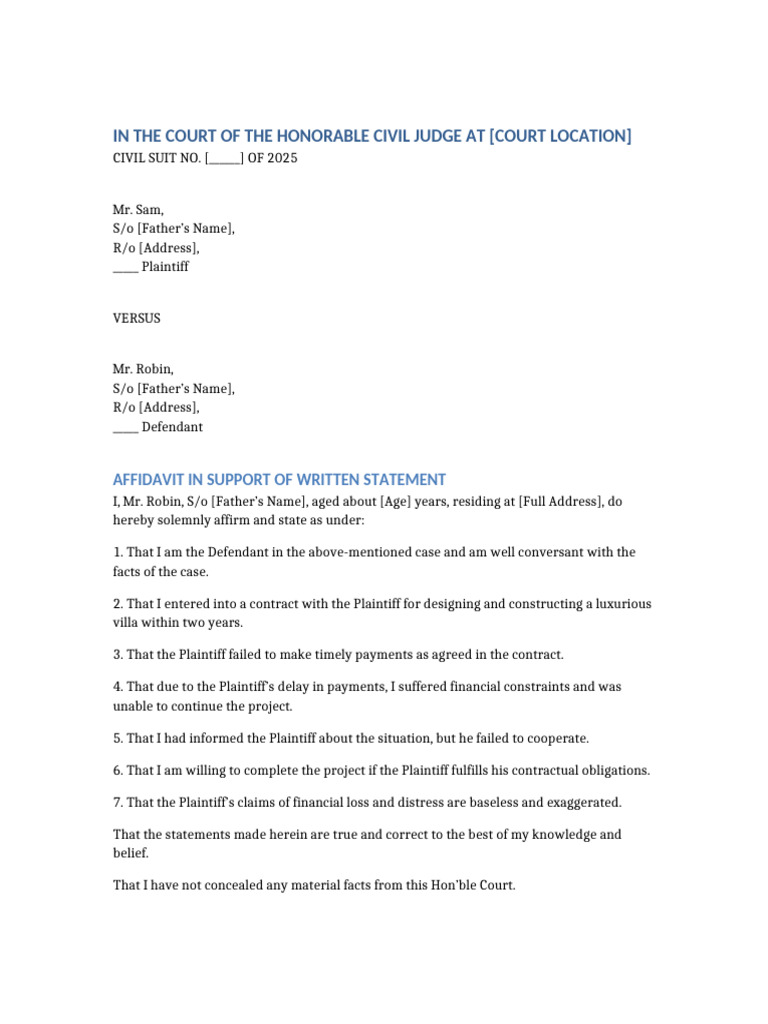Affidavit Supporting Defendant's Statement | PDF