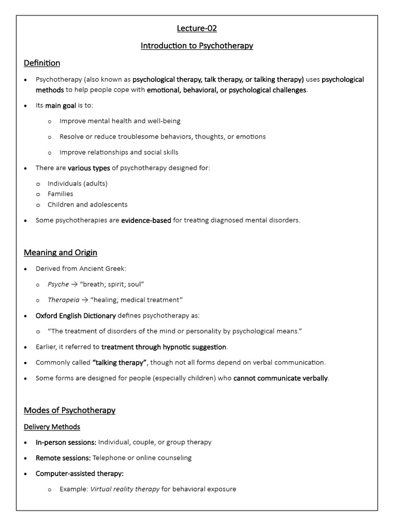 Overview of Psychotherapy Types and History | PDF | Psychotherapy ...