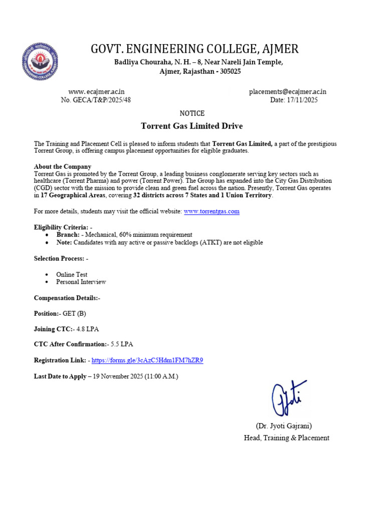 Torrent Gas Drive Notice | PDF