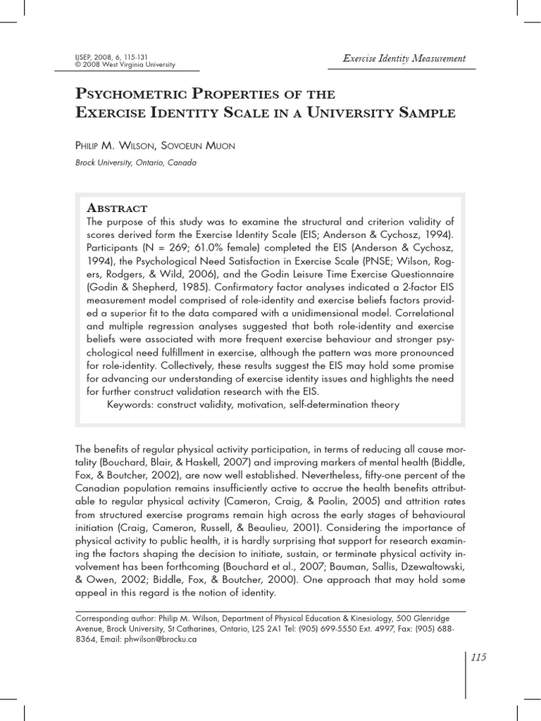 Exercise Identity Scale Validation Study | PDF | Factor Analysis ...