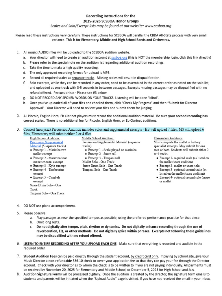 2025-2026 SCSBOA Honor Group Recording Instructions | PDF | Musical ...