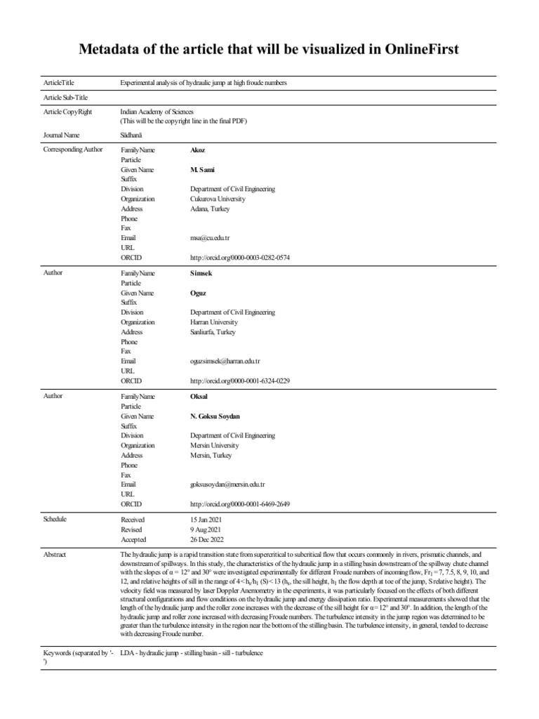 Hydraulic Jump Analysis at High Froude Numbers | PDF | Hydraulic ...