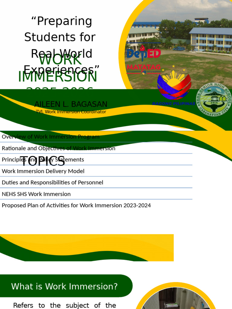 Senior High School Work Immersion Guide | PDF | Teachers | Learning