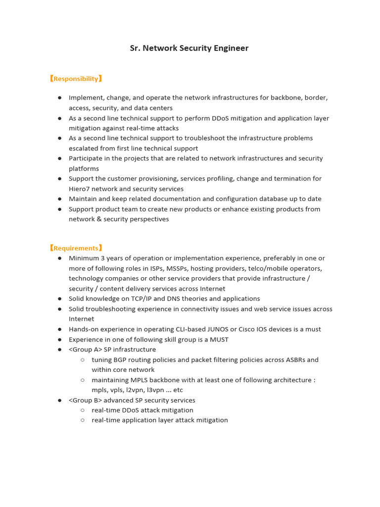 HIERO7 Sr. Network Security Engineer | PDF