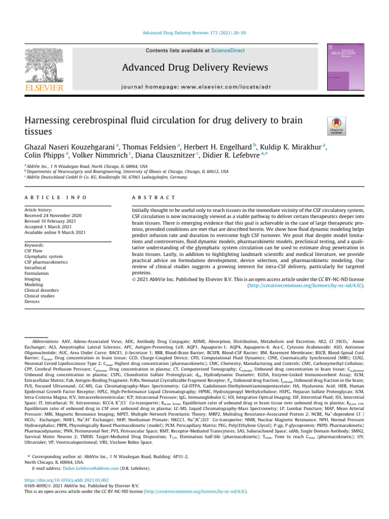 Kouzegarani2021 - Drug Delivery e LCR | PDF | Cerebrospinal Fluid | Anatomy