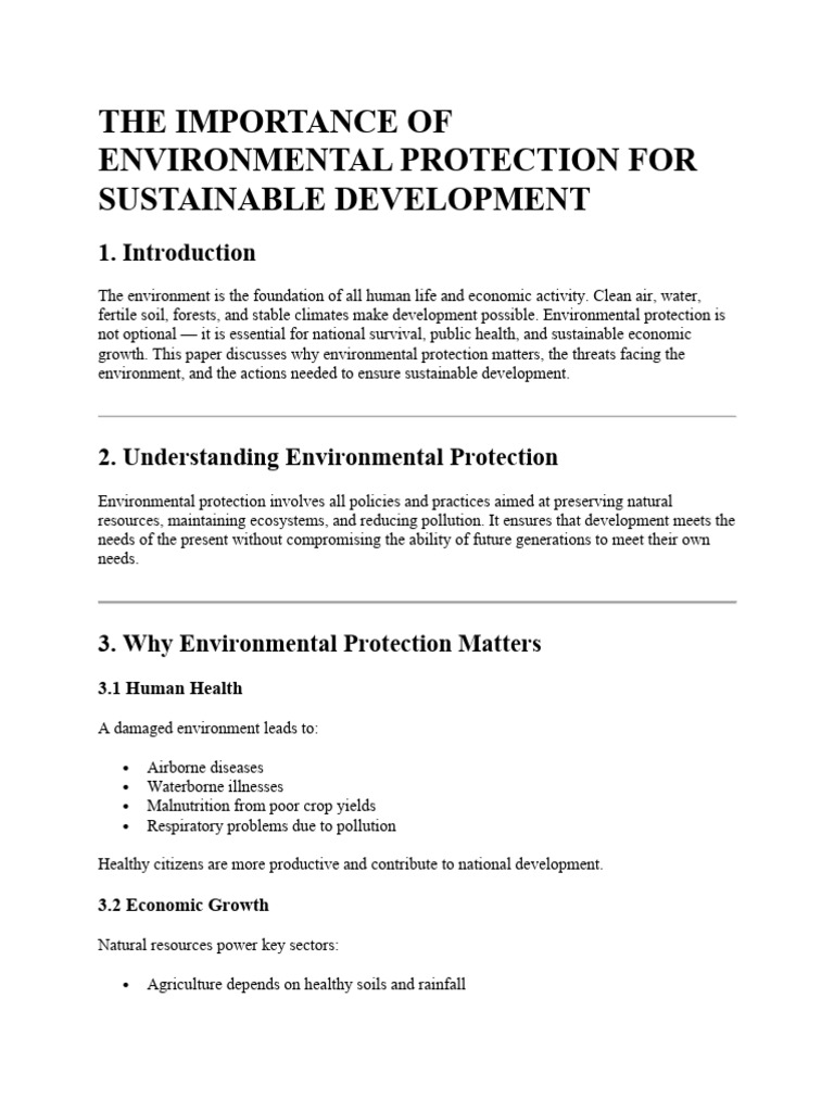 The Importance of Environmental Protection For Sustainable Development ...
