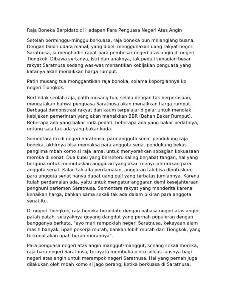 Raja Boneka Berpidato Di Hadapan Para Penguasa Negeri Atas Angin | PDF
