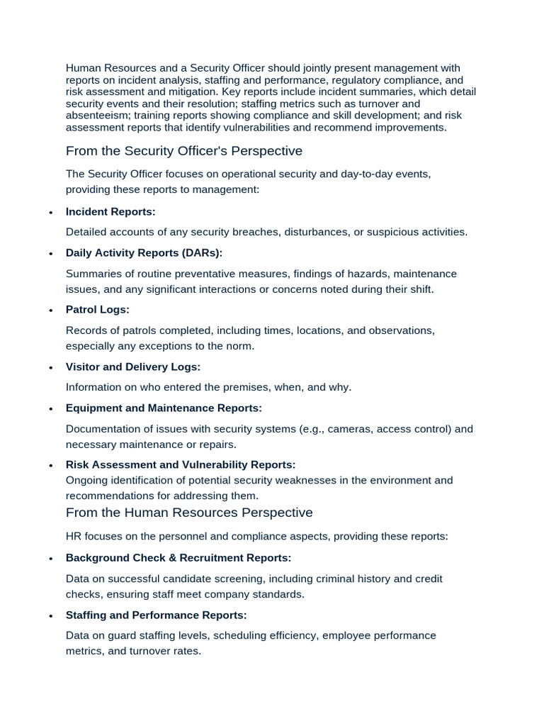 Human Resources and A Security Officer Should Jointly Present ...