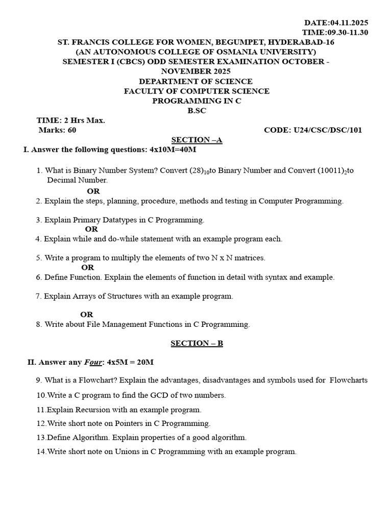 C Programing 2025 BSC | PDF