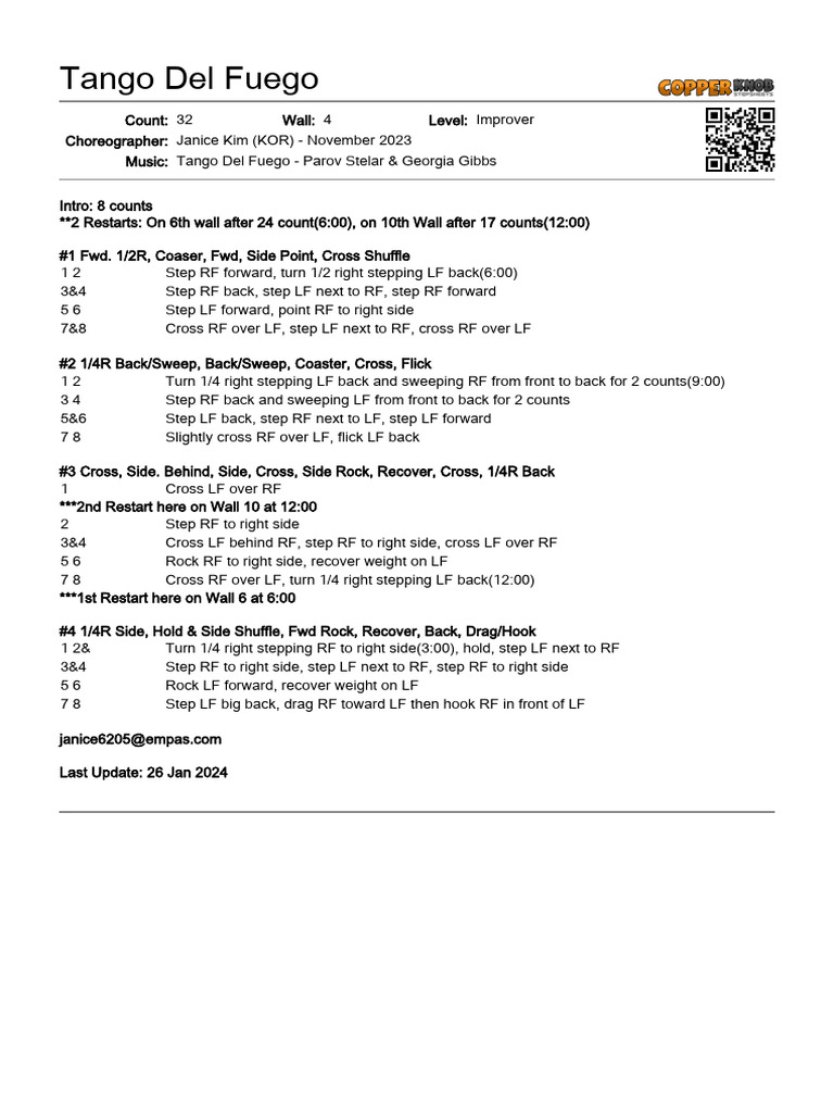 Tango Del Fuego Line Dance Steps | PDF