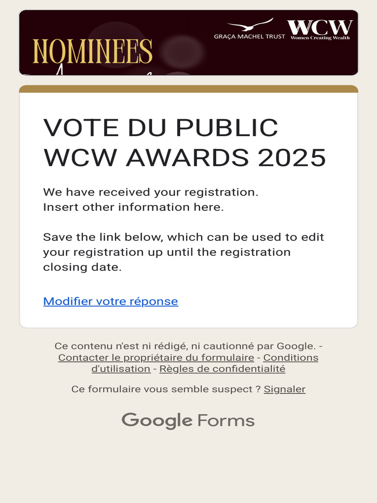 Inscription aux WCW Awards 2025 | PDF