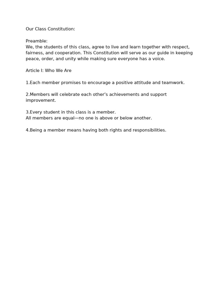 Class Constitution for Student Unity | PDF | Social Psychology