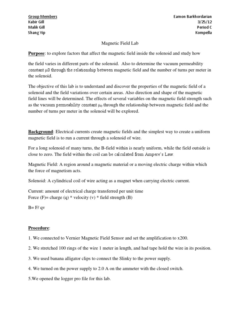 Magnetic Field Lab | PDF | Magnetic Field | Electric Current