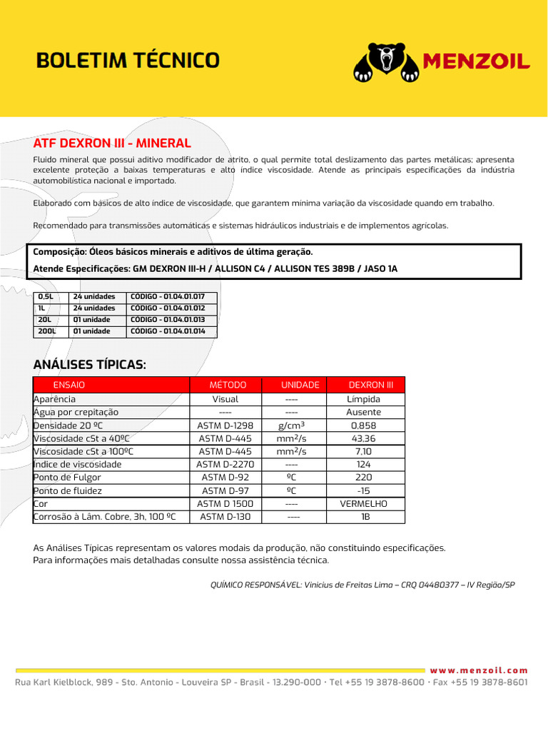Fluido ATF DEXRON III Mineral para Transmissões | PDF