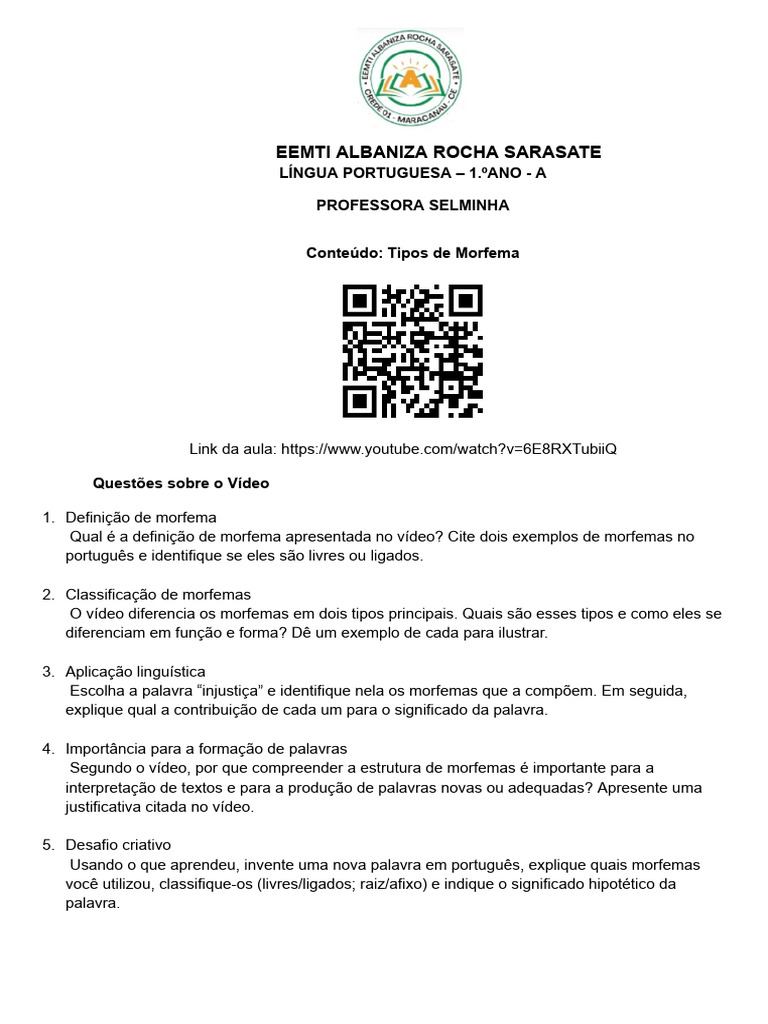 Ativ. Domiciliar 1 Ano a (1) | PDF