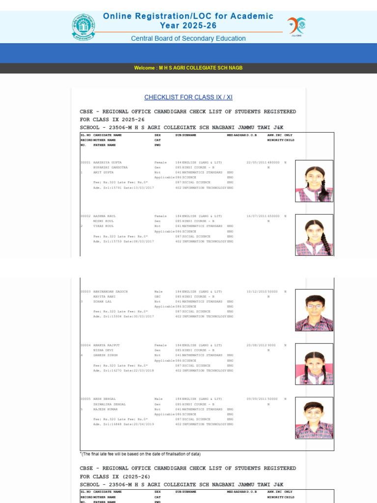 Class IX Student Registration Checklist 2025-26 | PDF