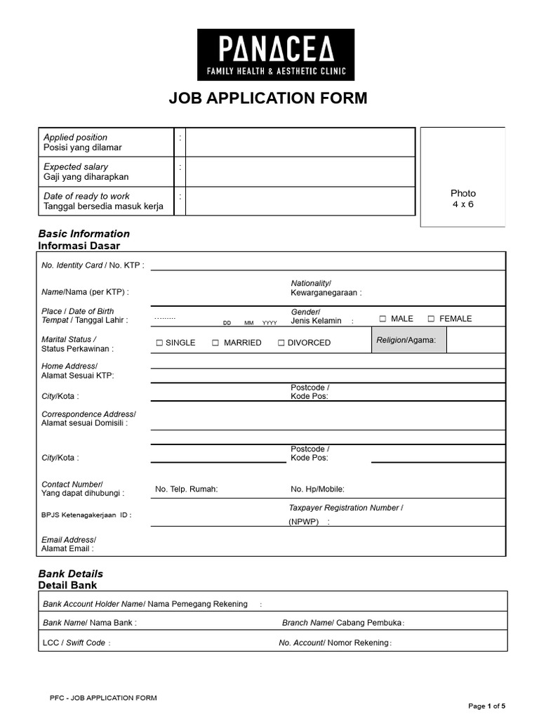 PFC - Job Application Form | PDF | Hiv/Aids | Hepatitis