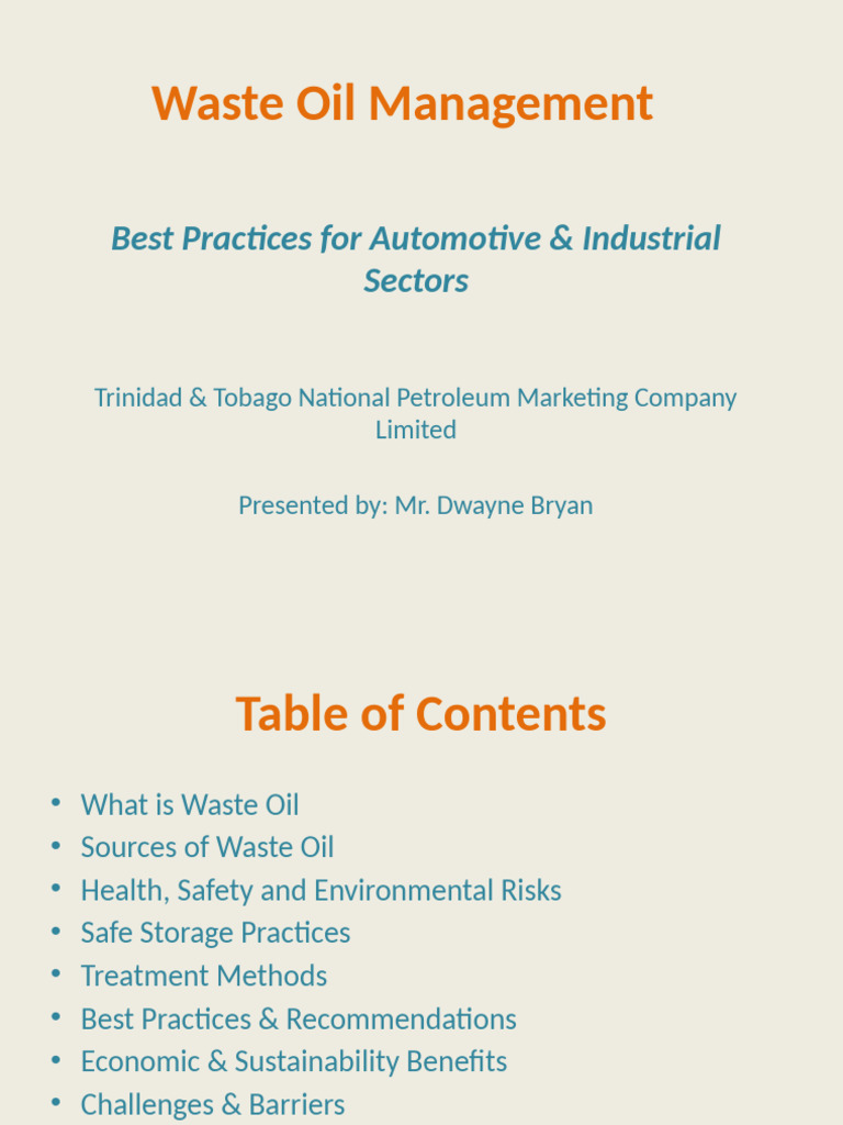 Waste Oil Management Presentation | PDF | Waste | Waste Management