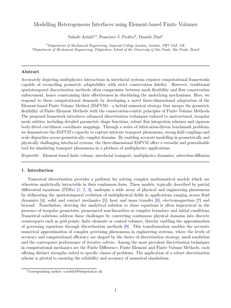Modelling Heterogeneous Interfaces Using Element-Based Finite Volumes ...