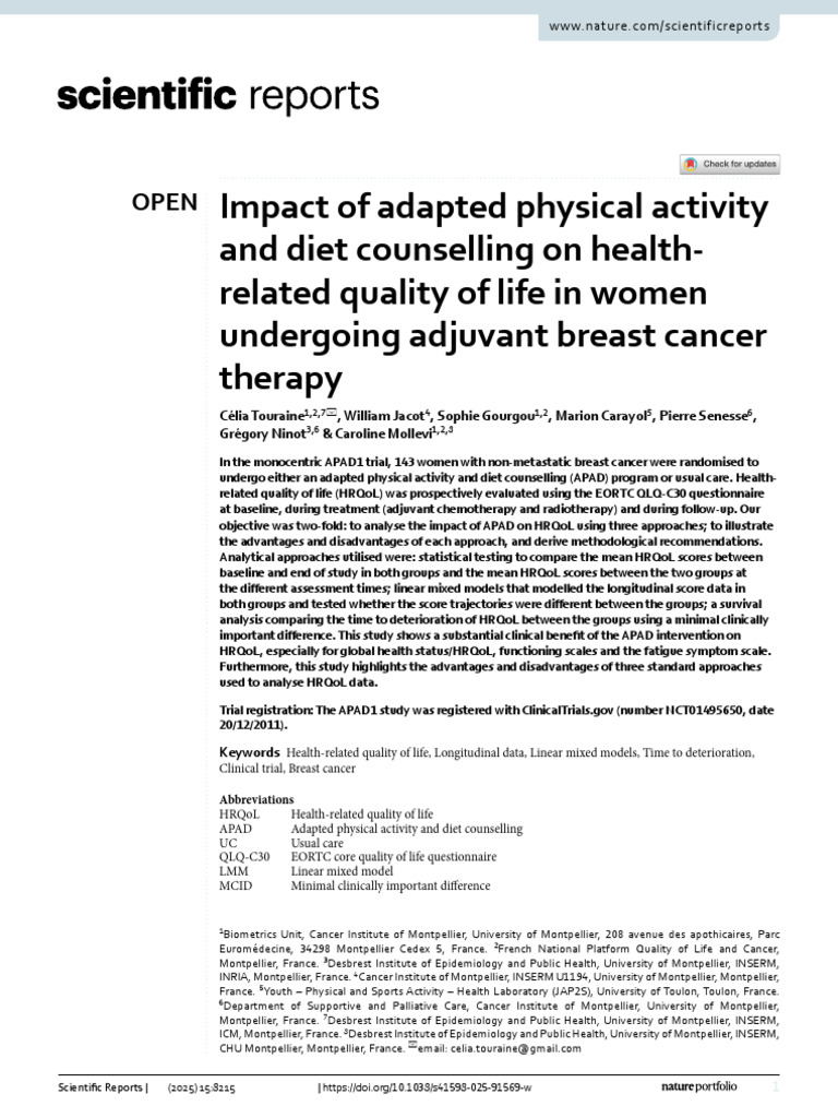 Impact of Adapted Physical Activity and Diet Counselling On Health ...