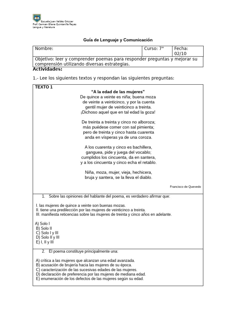 Guía de Lengua y Literatura 7° | PDF | Amor