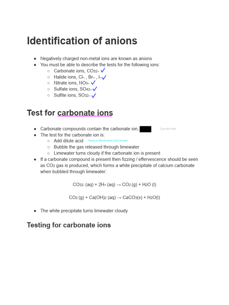 Anion and Cation Identification Tests | PDF | Hydroxide | Ammonium