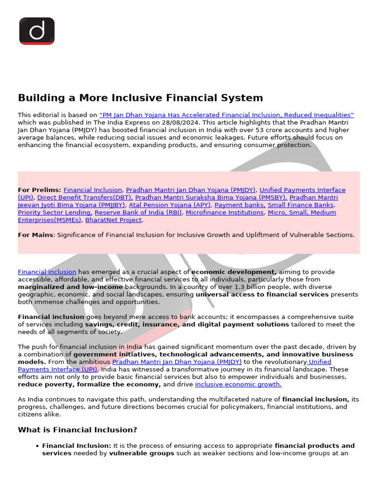 Enhancing Financial Inclusion in India | PDF | Financial Inclusion ...