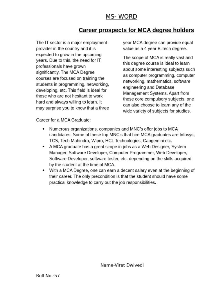 Career Prospects For BCA Degree Holders | PDF
